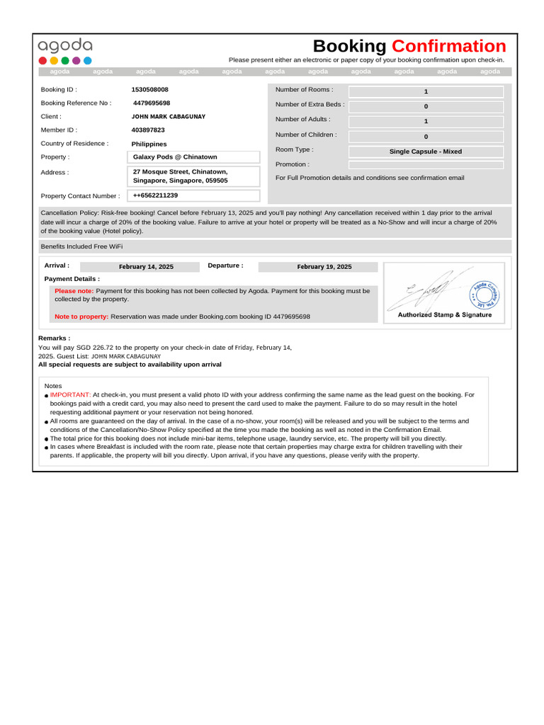 Confirmation For Booking ID # 1530508008 | PDF | Payments | Credit Card