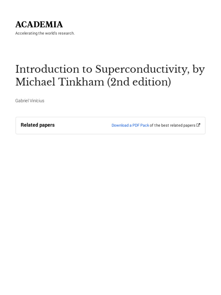 Introduction To Superconductivity by Michael Tinkham 2nd Edition PDF ...