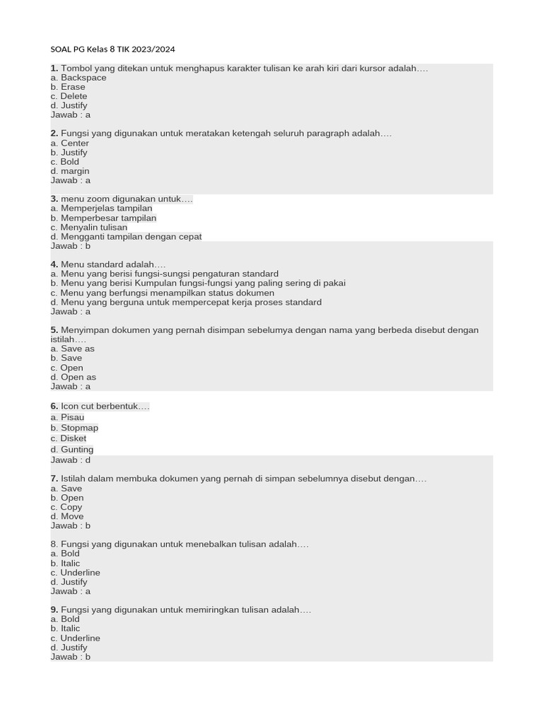 Soal PG TIK Kelas 8 2023/2024 | PDF