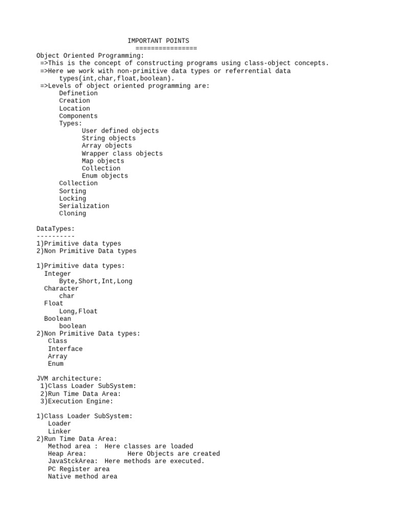 IMPORTANT POINTS | PDF | Constructor (Object Oriented Programming) | Programming
