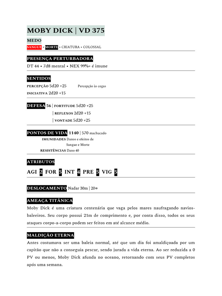 Moby Dick VD 375 - Ordem Paranormal RPG | PDF | Moby Dick