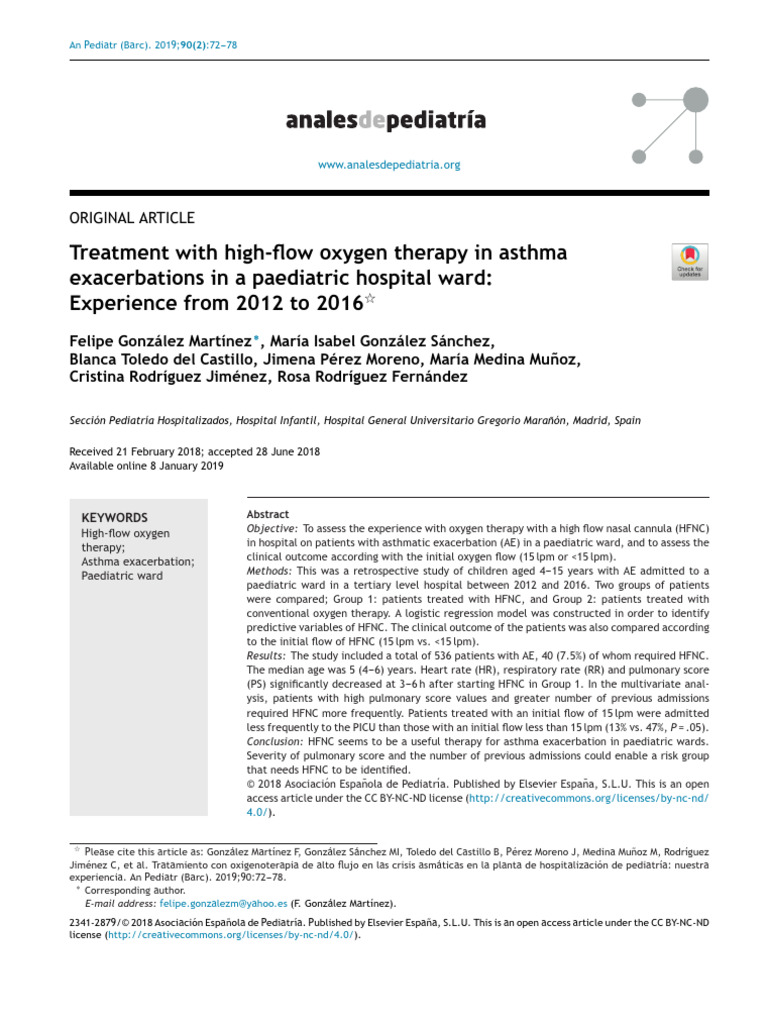 High-Flow Oxygen Therapy in Pediatric Asthma | PDF | Medical ...