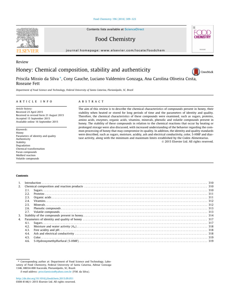 Chemical Composition of Honey Review | PDF | Honey | Sucrose