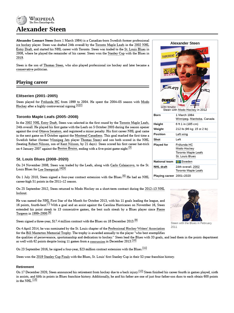 Alexander_Steen | PDF | National Hockey League | National Hockey League Teams