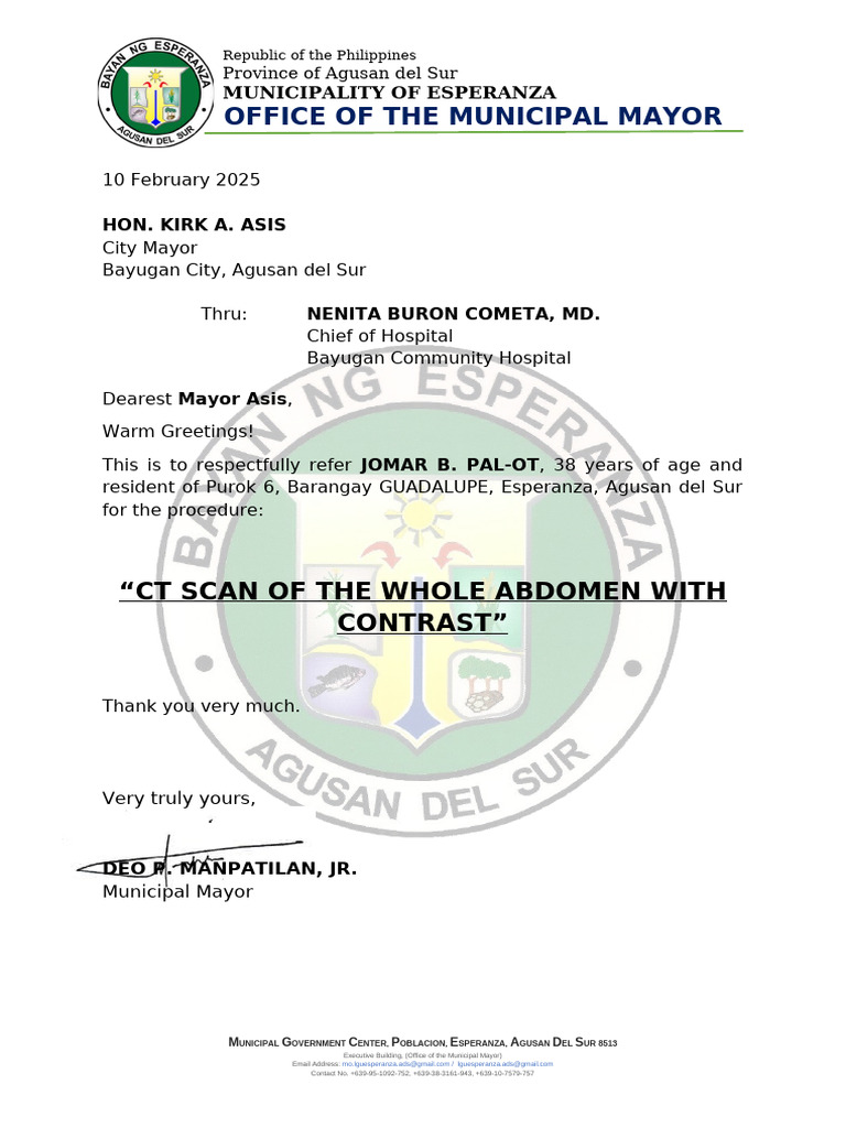 Referral for CT Scan in Esperanza | PDF