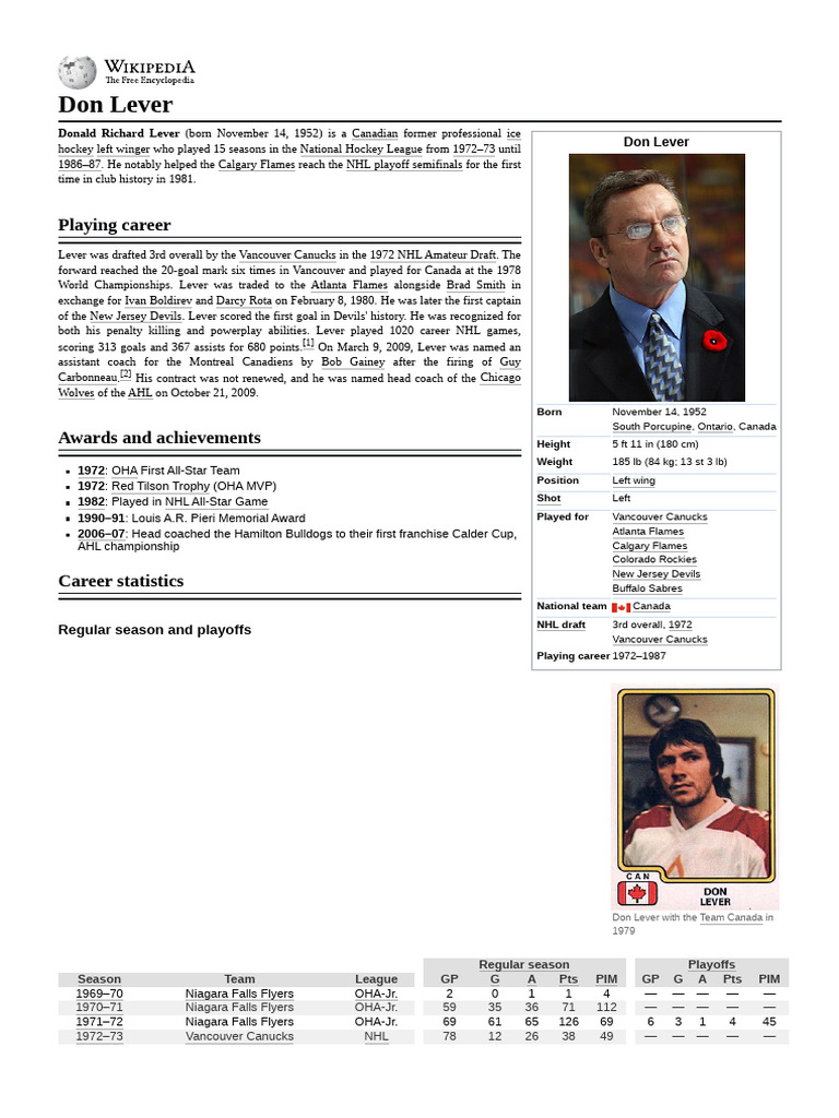 Don_Lever | PDF | National Hockey League | National Hockey League Teams