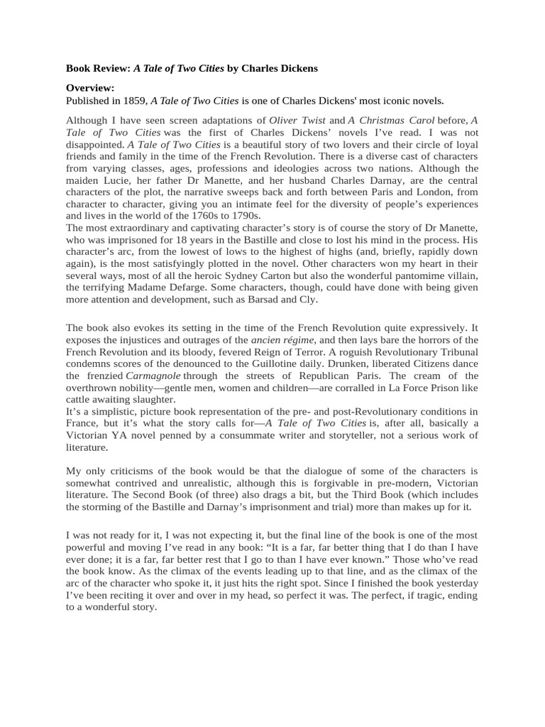 Book Review A TALE OF TWO CITIES | PDF | A Tale Of Two Cities