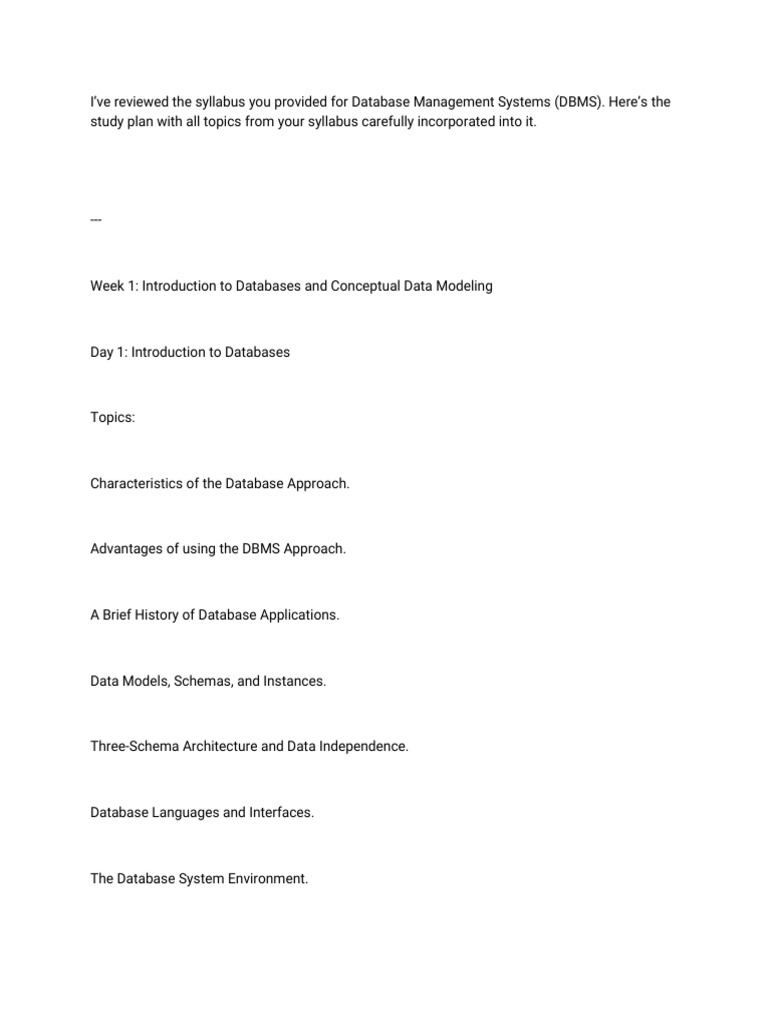 DBMS Study Plan: Syllabus Overview | PDF | Databases | Relational Database