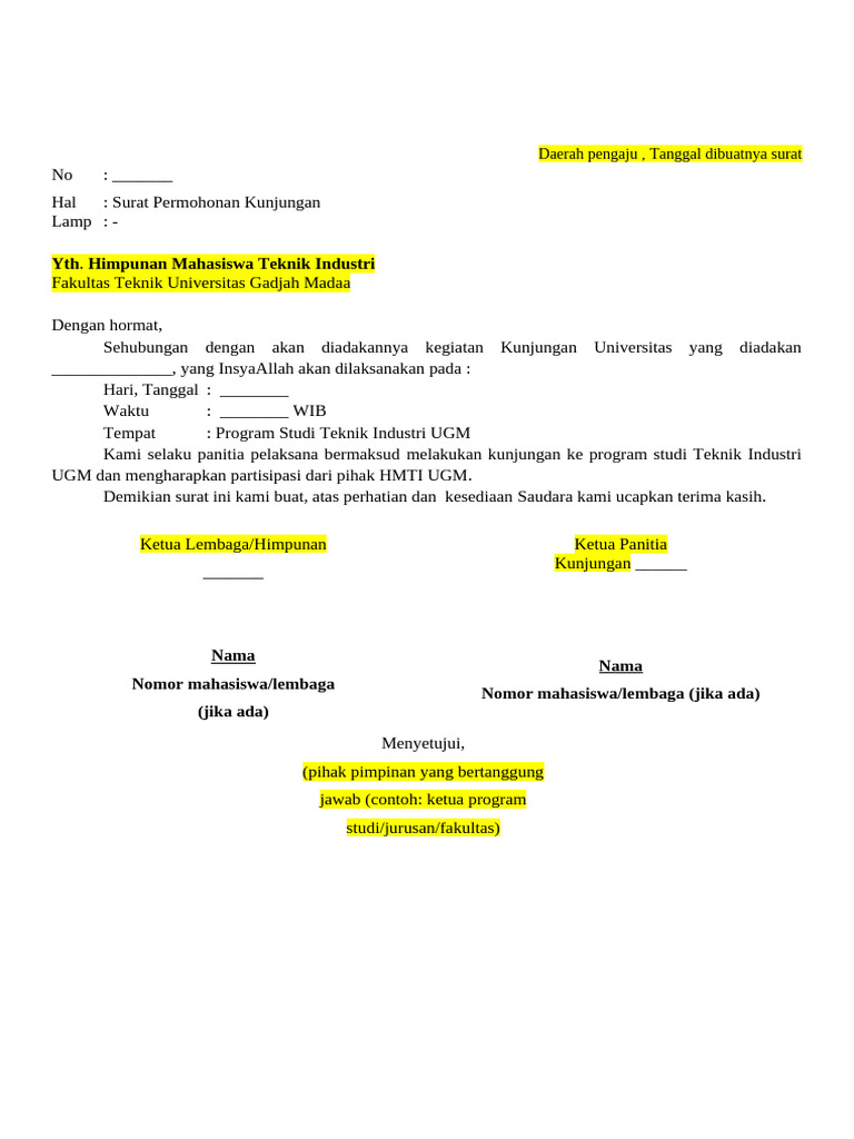 Format Surat Permohonan Kunjungan | PDF