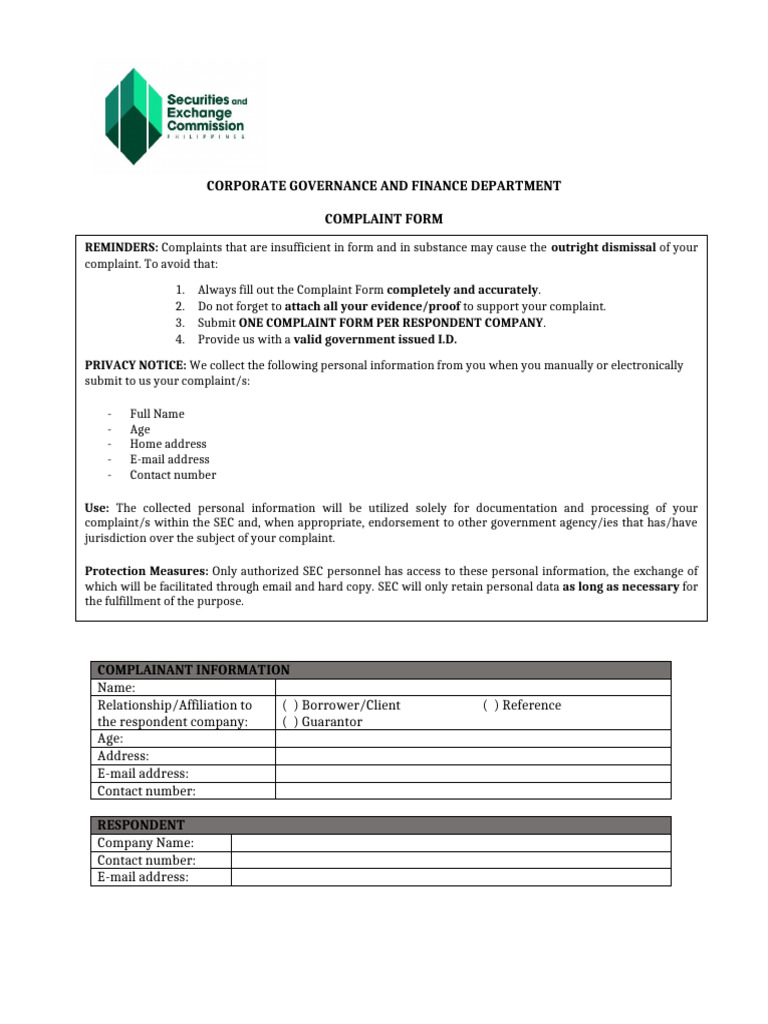 2019cgfd Updated Complaint Form Mc18 | PDF | Complaint | U.S ...