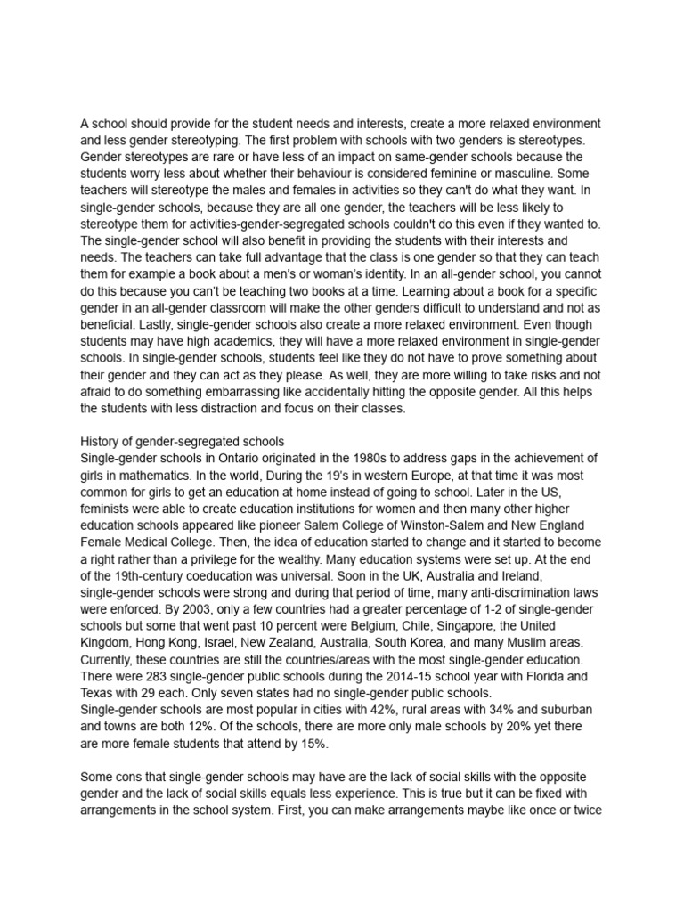 Gender Segregated Schools - Jan 30 | PDF | Gender | Gender Studies