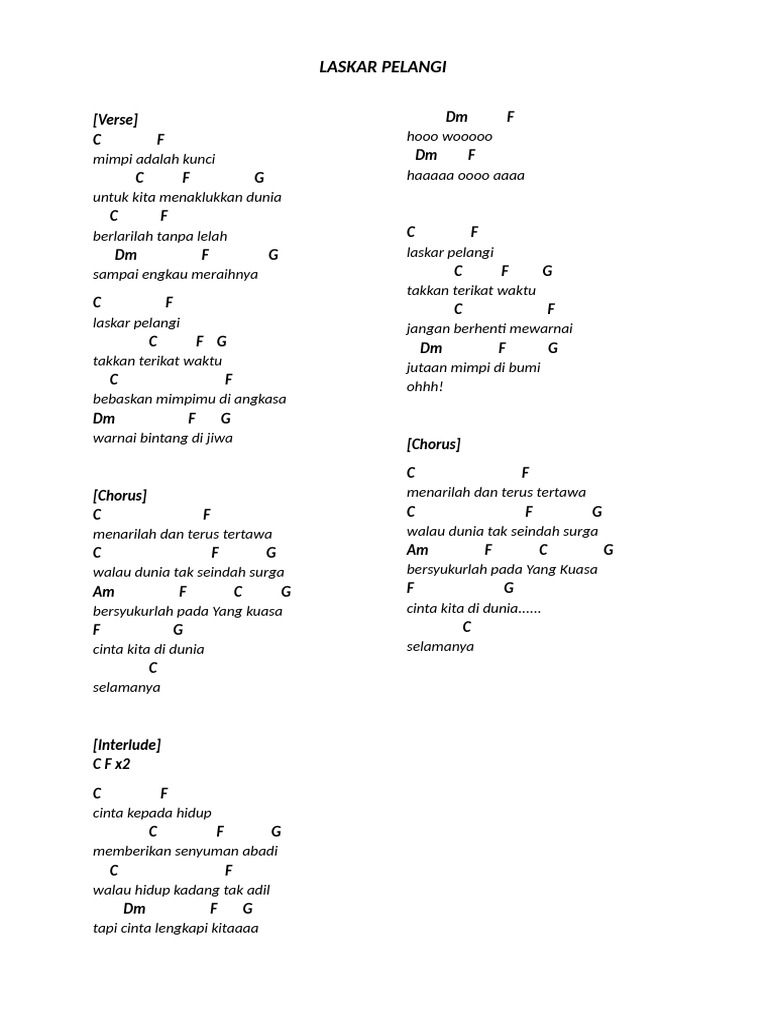 LASKAR PELANGI Chord | PDF