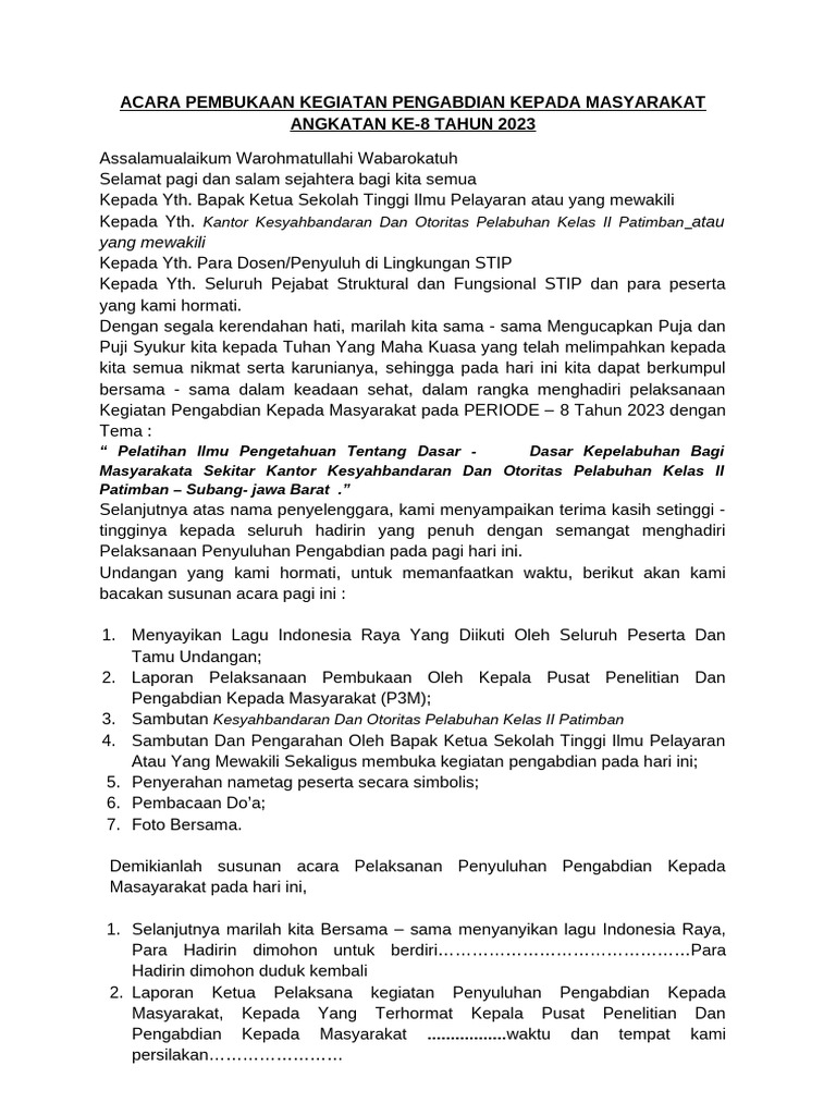 Pembukaan Pengabdian Masyarakat 2023 | PDF
