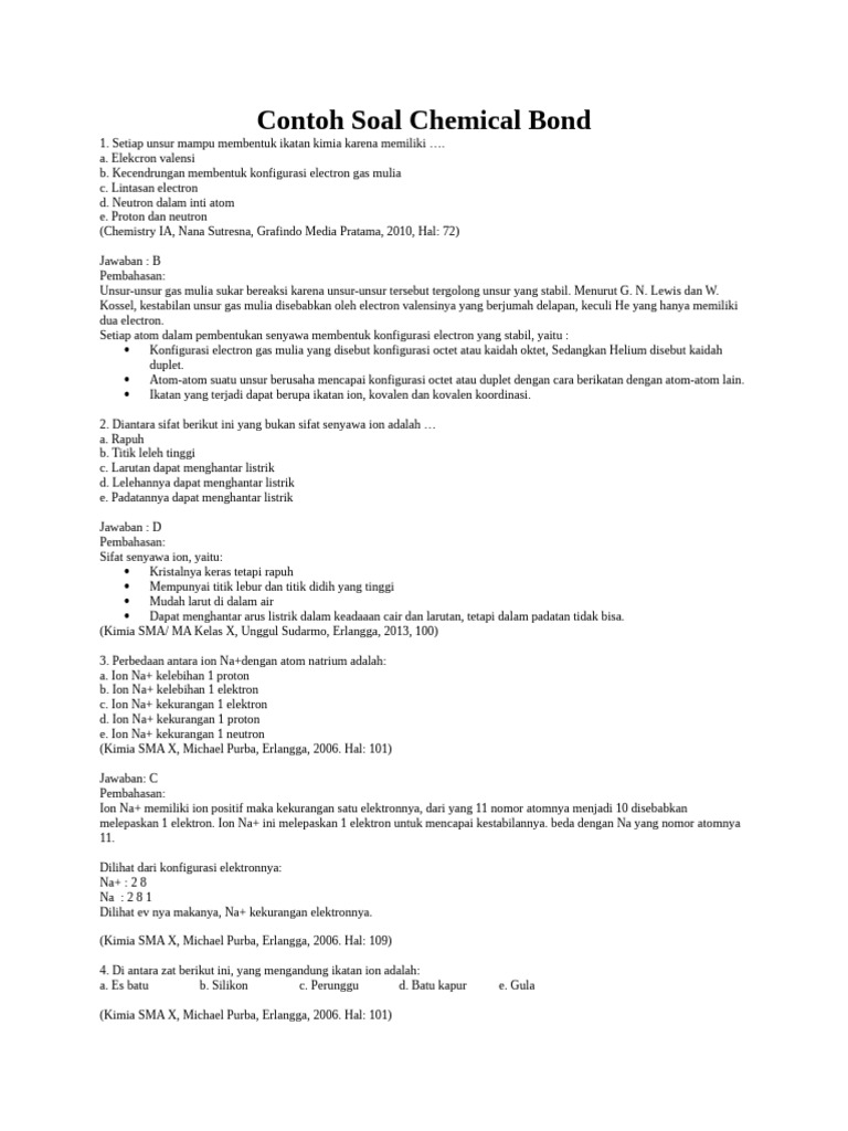 Contoh Soal Chemical Bond Kelas 11 | PDF
