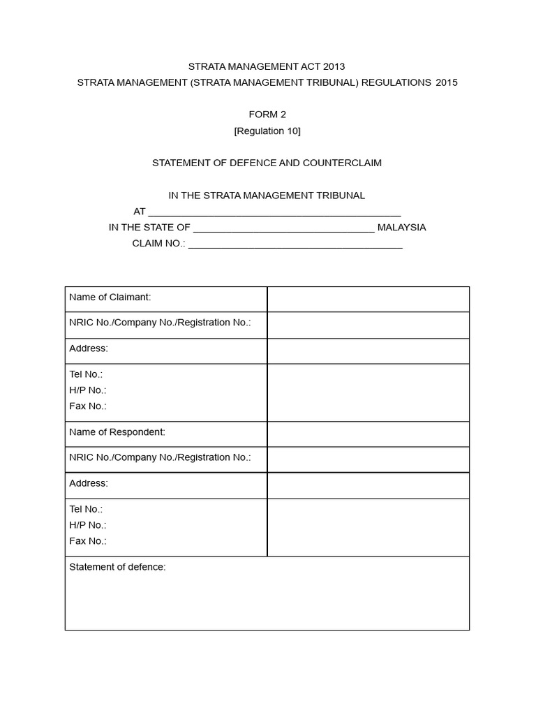 Strata Management Tribunal Form 2 | PDF | Justice | Crime & Violence