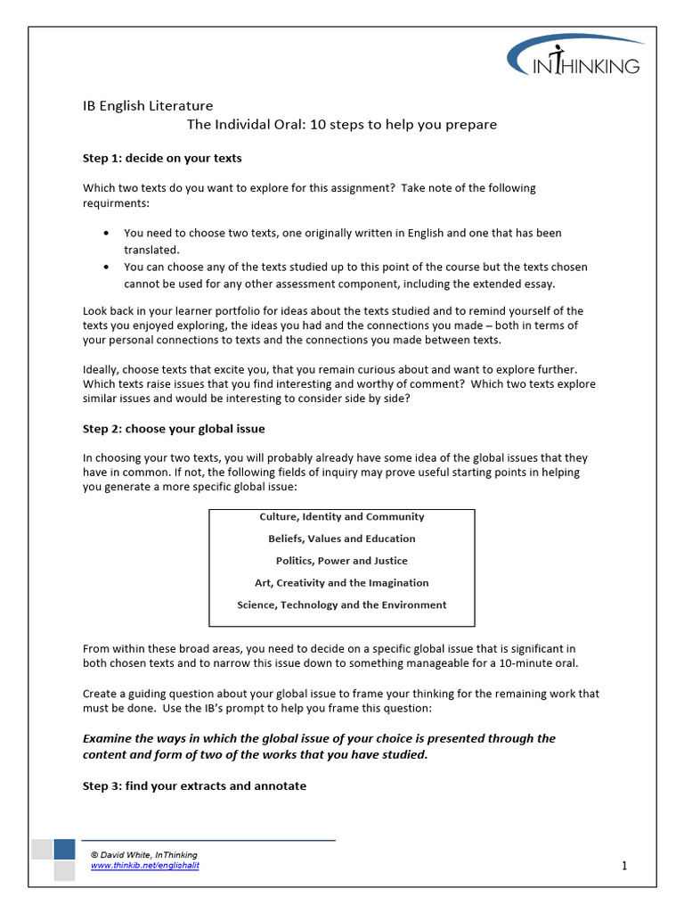 Prepare for IB English Oral Success | PDF | Cognition | Learning