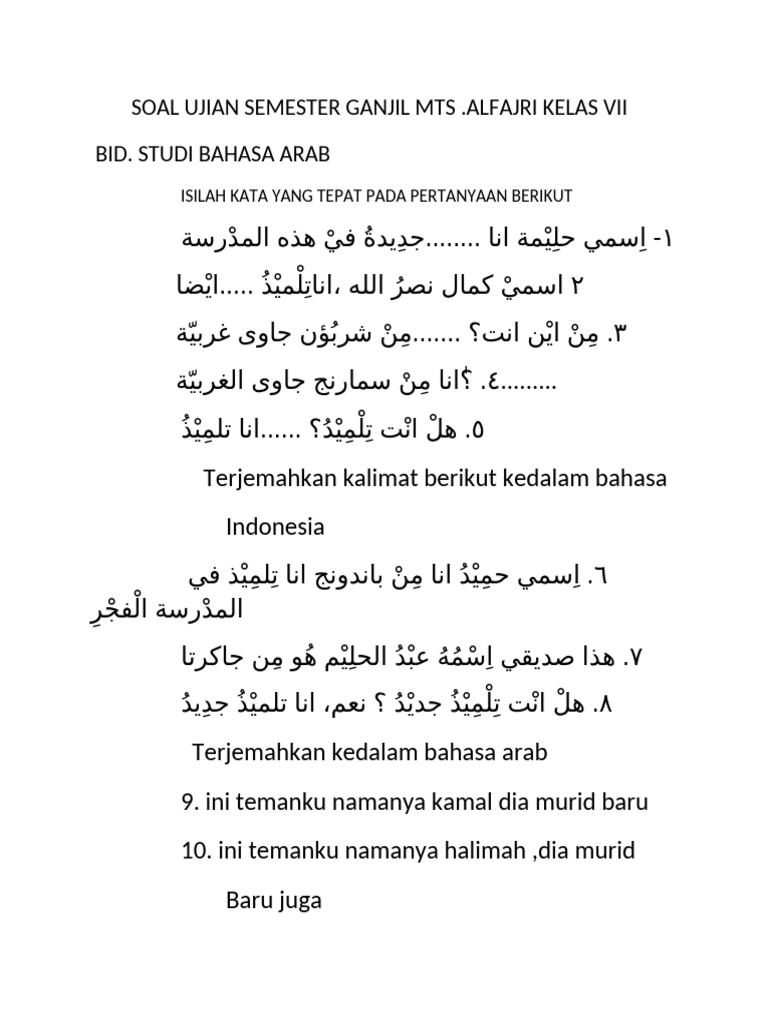 SOAL UJIAN SEMESTER GANJIL KELAS VII Alfajri | PDF