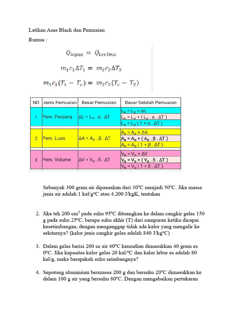 Latihan Asas Black dan Pemuaian | PDF
