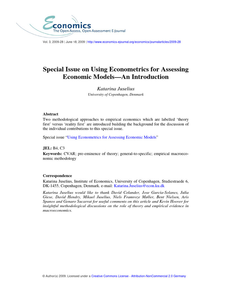2009_Special Issue - Using Econometrics for Assessing Economic Models - An Introduction ...