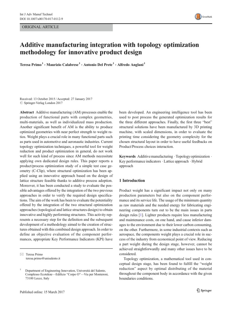 Additive Manufacturing and Topology Optimization | PDF | 3 D Printing ...