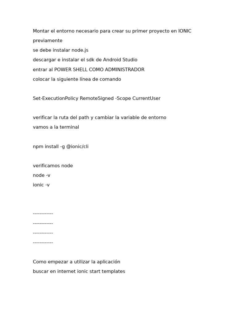 Montar el entorno necesario para crear su primer proyecto en IONIC | PDF | Aplicación movil ...