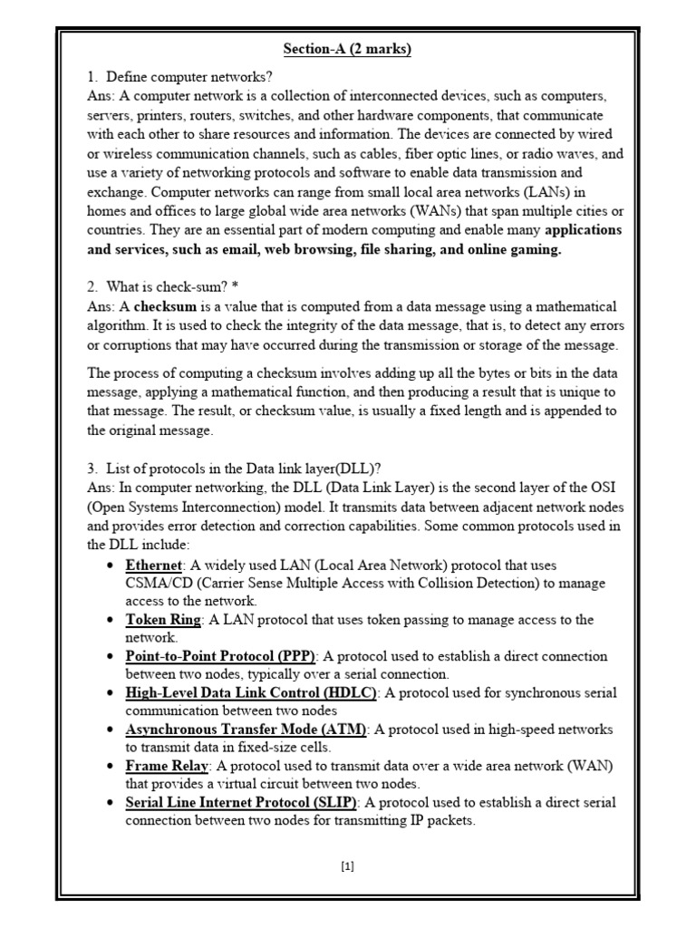 CN 3rd Sem ANSWERS-1 | PDF | Computer Network | Network Topology