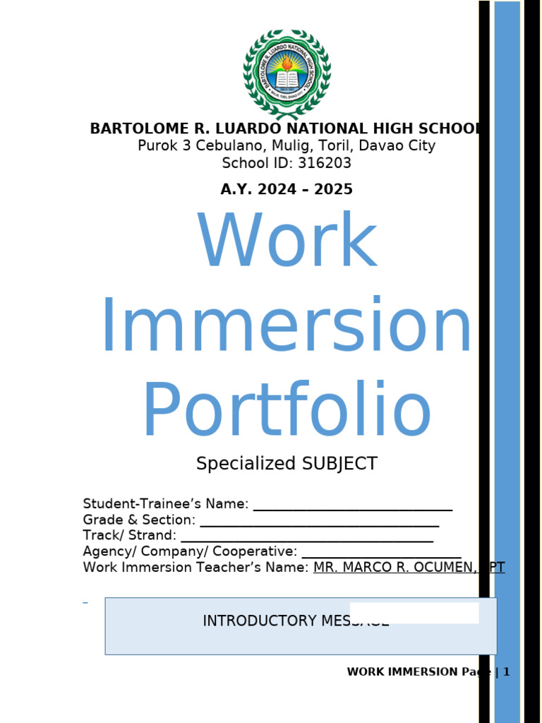 Work Immersion Specialized Subject Shs Module Final | PDF ...