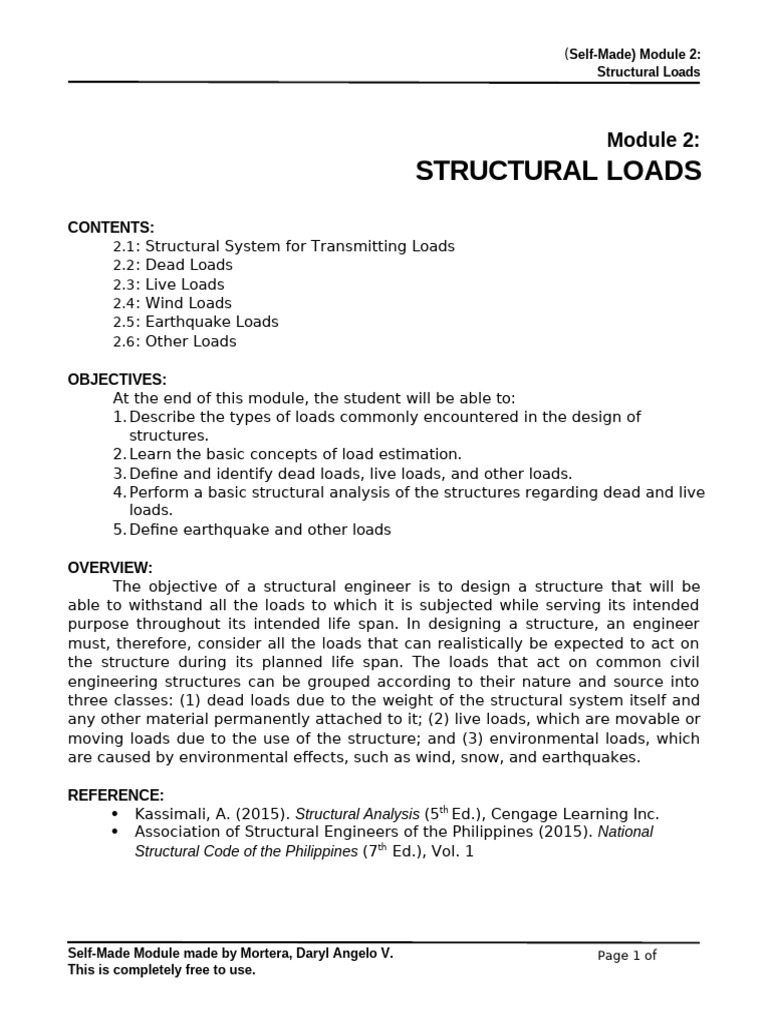Module 2 (Self-Made) - Structural Loads (CE 311) | PDF | Structural ...