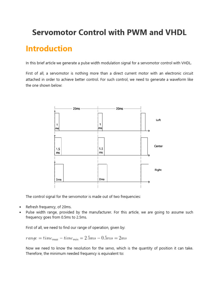 Servomotor Control With PWM and VHDL | PDF | Vhdl | Electricity