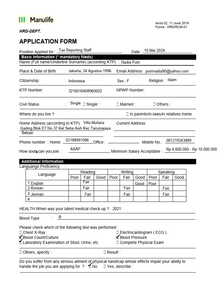 Application Form - Manulife as of 23 Aug 2021.doc | PDF | Economies