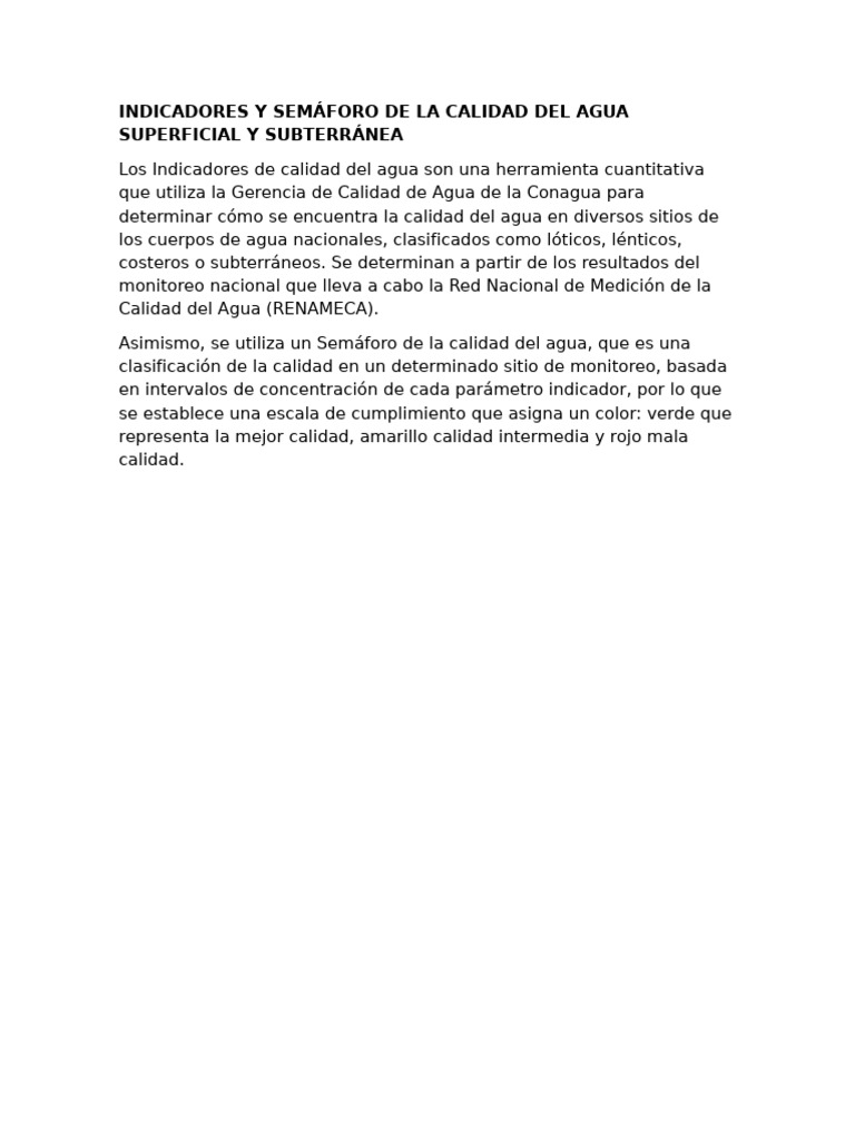 Indicadores y Semáforo de La Calidad Del Agua Superficial y Subterránea | PDF | Agua