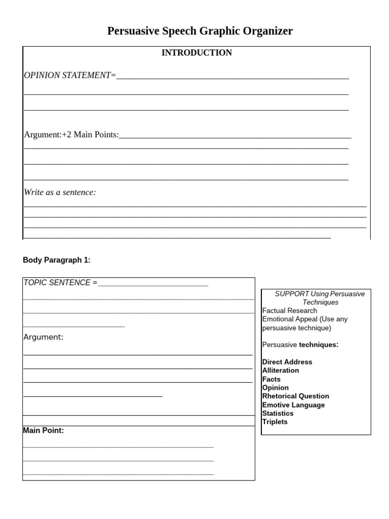 Persuasive Speech Organizer Template | PDF | Argument | Rhetoric