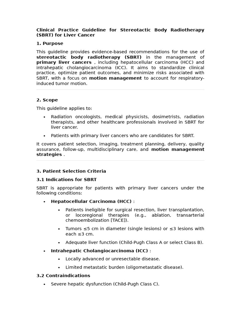 Clinical Practice Guideline For SBRT Liver | PDF | Radiation Therapy | Medical Specialties