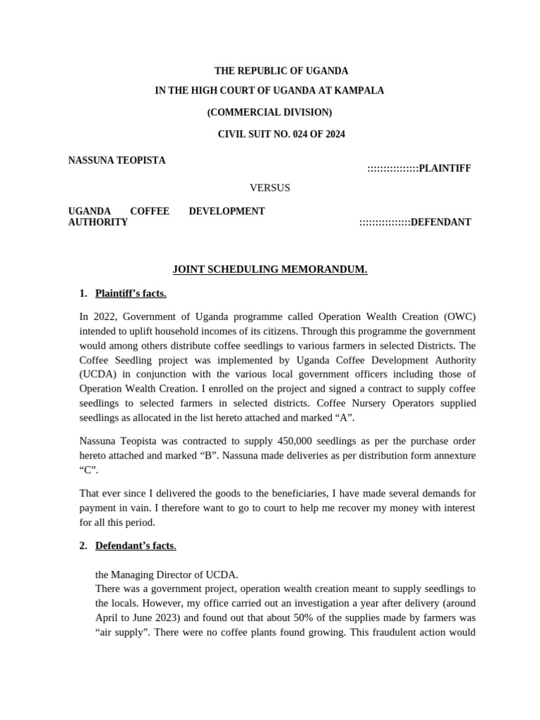 Joint Scheduling Memorandum | PDF | Common Law