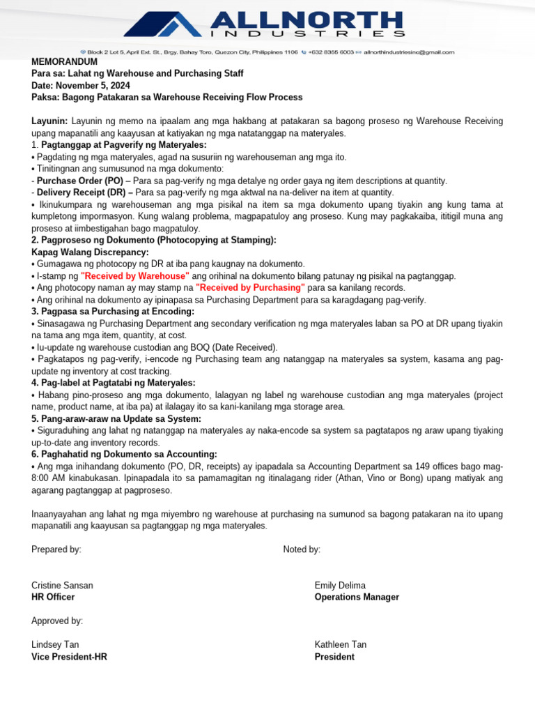 Receiving Flow Process Pdf