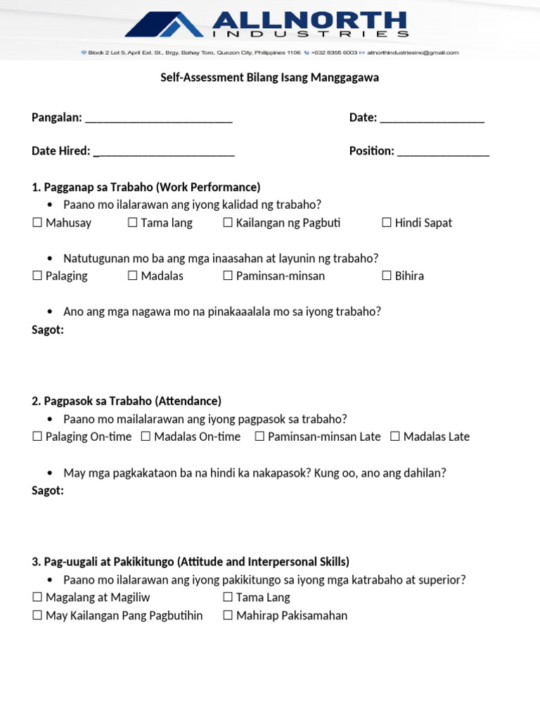Self Evaluation Form | PDF