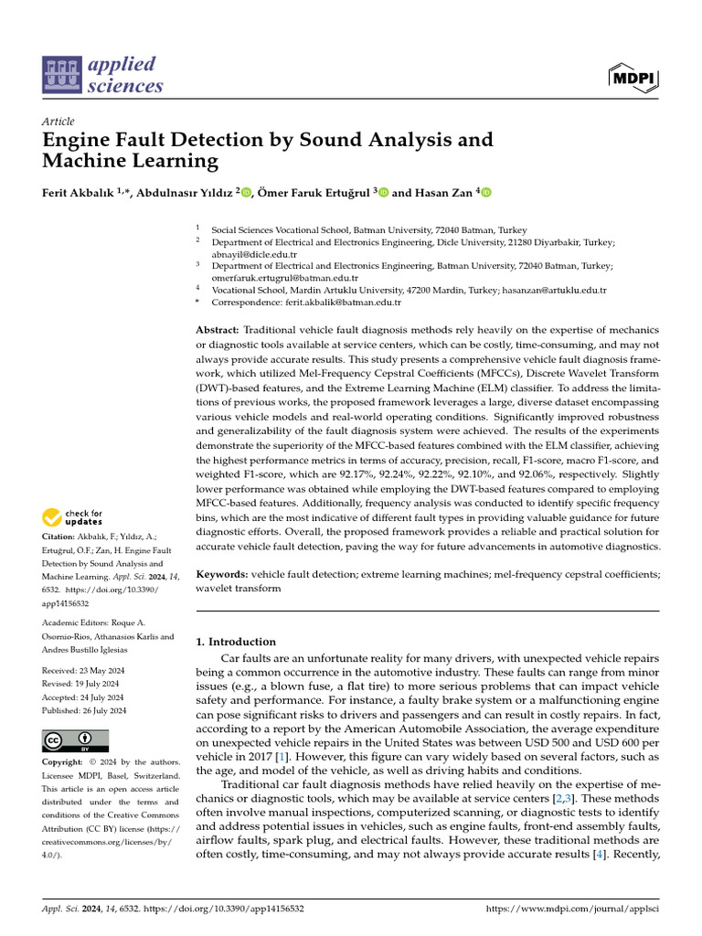 AKBALIK Et Al 2024 Engine Fault Detection by Sound Analysis and Machine Learning | PDF | Wavelet ...