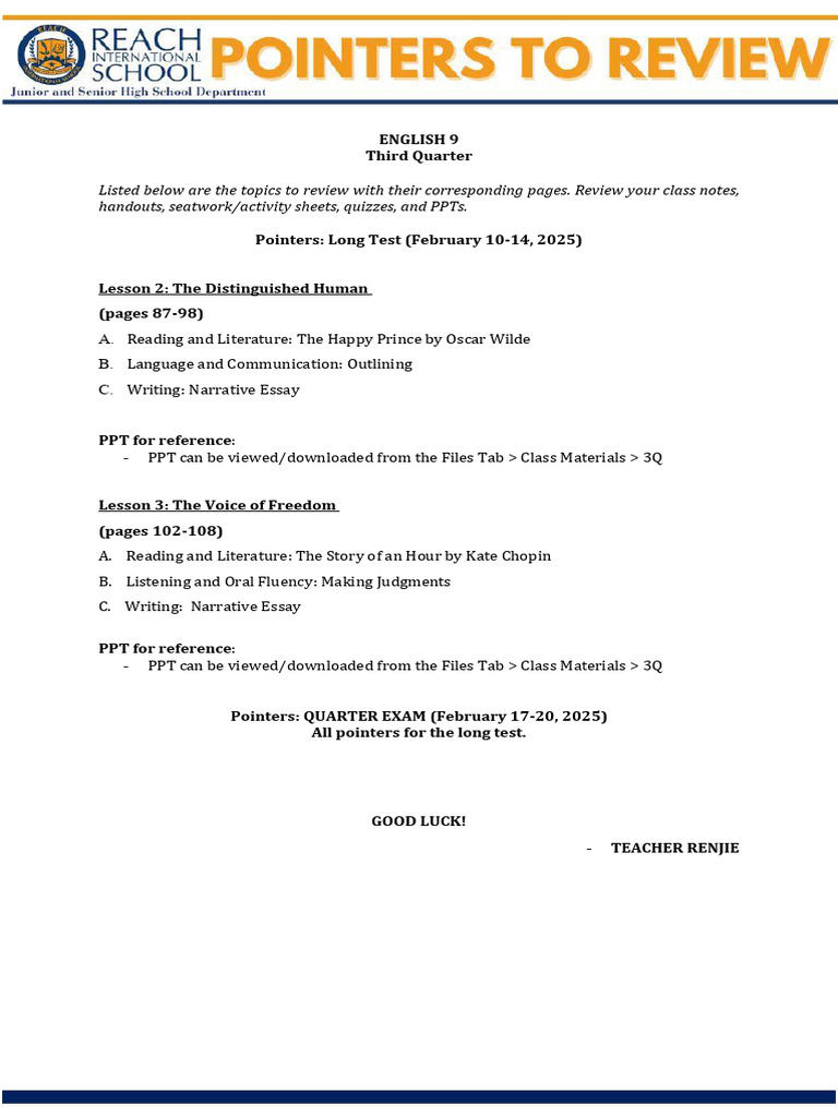 English 9 - 3Q - Pointers To Review | PDF