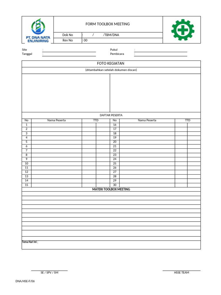 DNA-HSE F-06- Form TBM | PDF