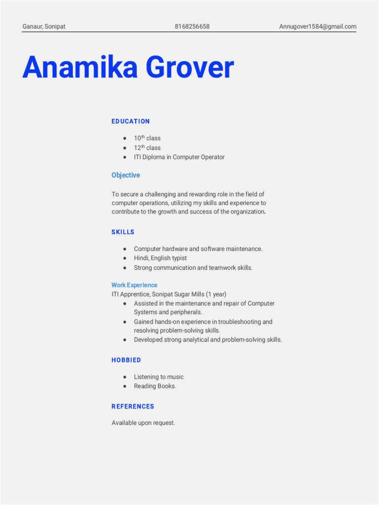 Anamika Grover: Objective | PDF