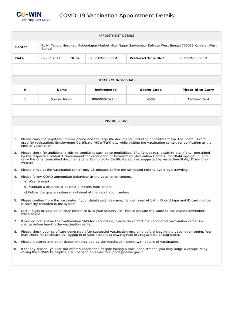 Appointment Slip (1) | PDF | Identity Document | Access Control