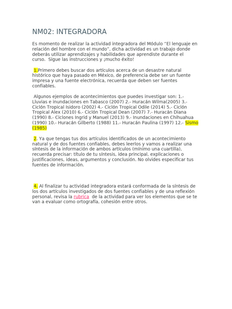 Actividad Integradora NM 02 Isea | PDF | Desastres naturales | Peligros Naturales
