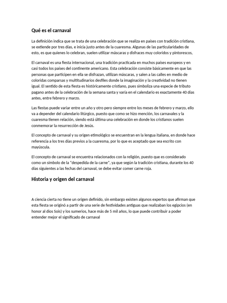 Historia y significado del carnaval | PDF
