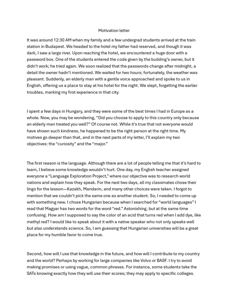 Motivation Letter for Hungarian Studies | PDF