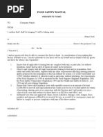 Food Indemnity Form for Hotel Guests | PDF