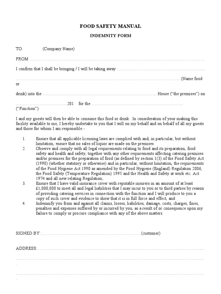Appendix 5 Indemnity Form | PDF