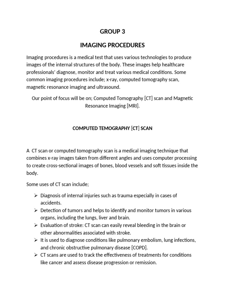 Imaging Procedures | PDF | Magnetic Resonance Imaging | Medical Imaging