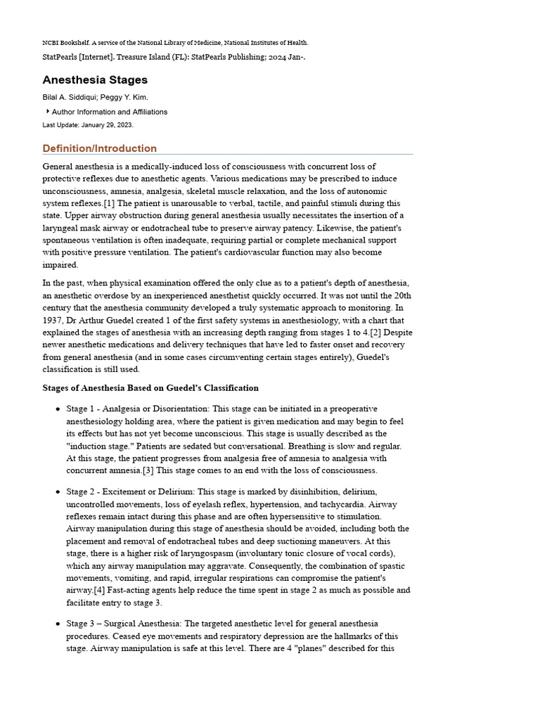 Anesthesia Stages - StatPearls - NCBI Bookshelf | PDF | Anesthesia ...