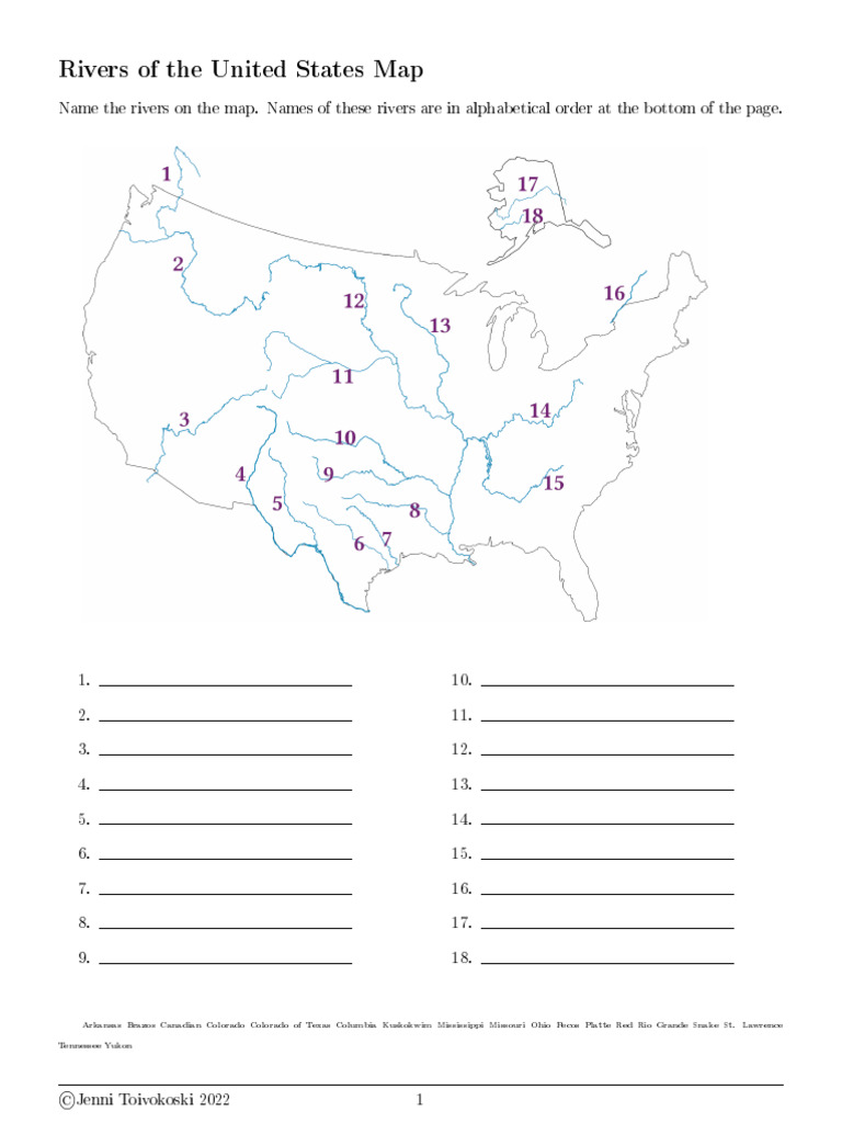US Rivers Map and Quiz Guide | PDF