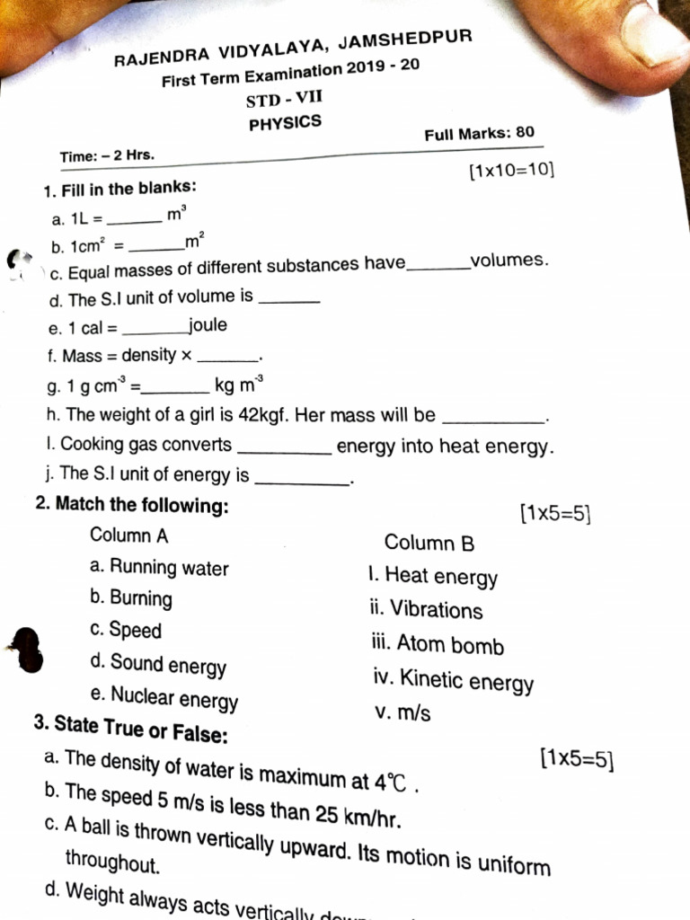 Std7 Question Papers All Subjects | PDF